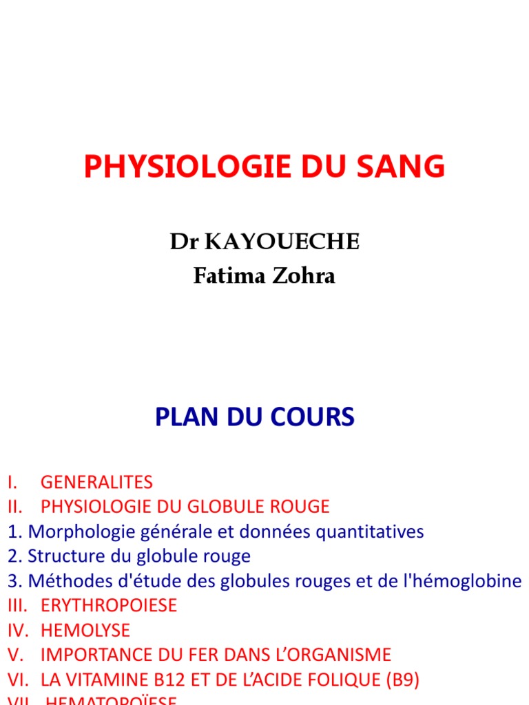 Physiologie Sang | PDF | Coagulation | Hémostasie