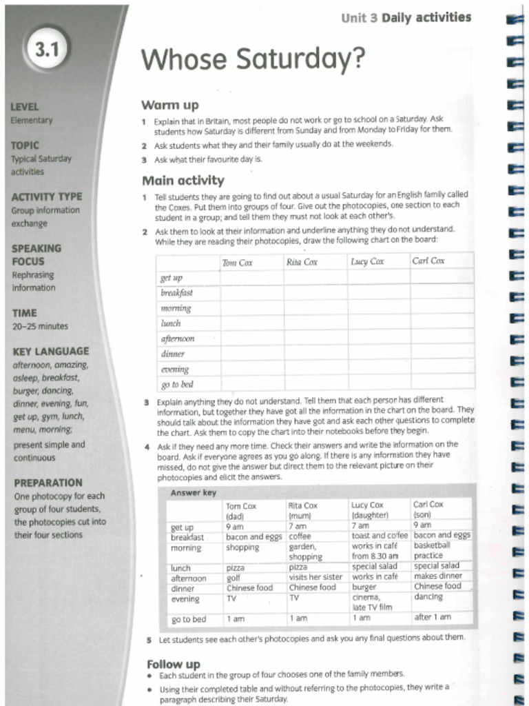 Speaking Extra 3.1 Whose Saturday | PDF