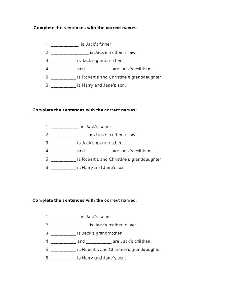 Complete The Sentences With The Correct Names | PDF