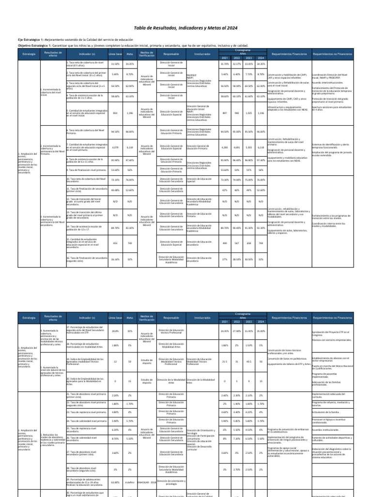 Resultados y Metas Educativas 2024 | PDF | Educación primaria | Plan de ...