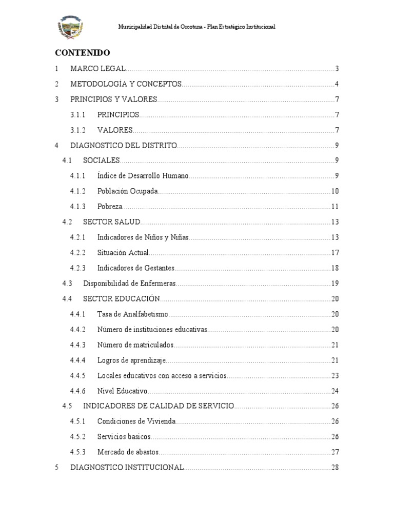 Plan Estratégico de Orcotuna 2023 | PDF | Planificación estratégica ...
