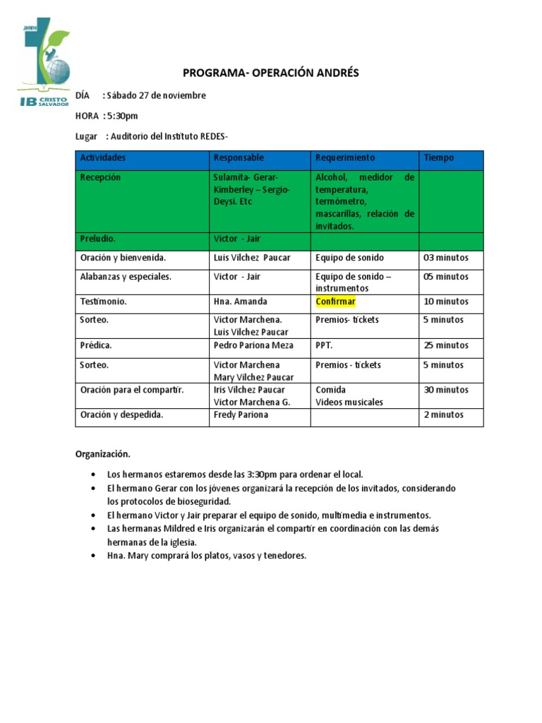 PROGRAMA DE OPERACIÓN ANDRÉS | PDF