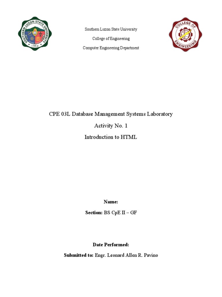 CPE 03L Database Management Systems Laboratory Activity No. 1 ...