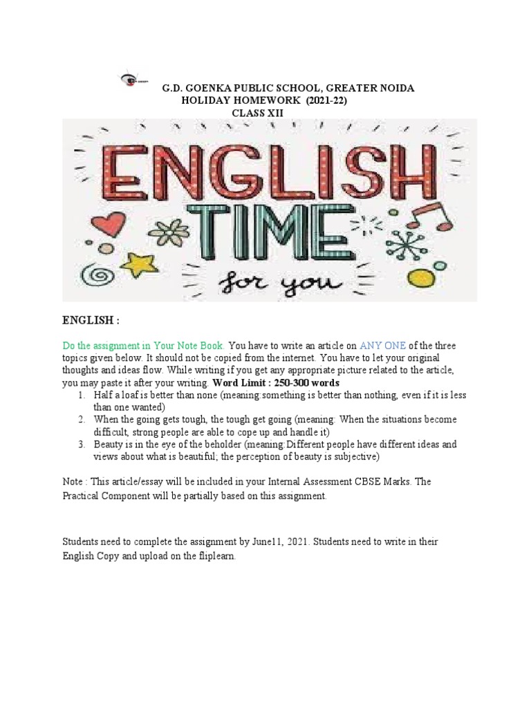 Holiday Homework Class Xii | PDF