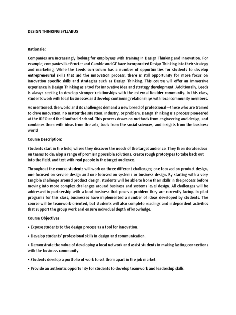Design Thinking Syllabus | PDF | Design Thinking | Design