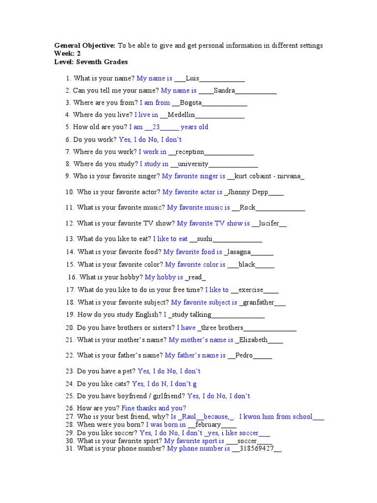 Personal Information Questions | PDF