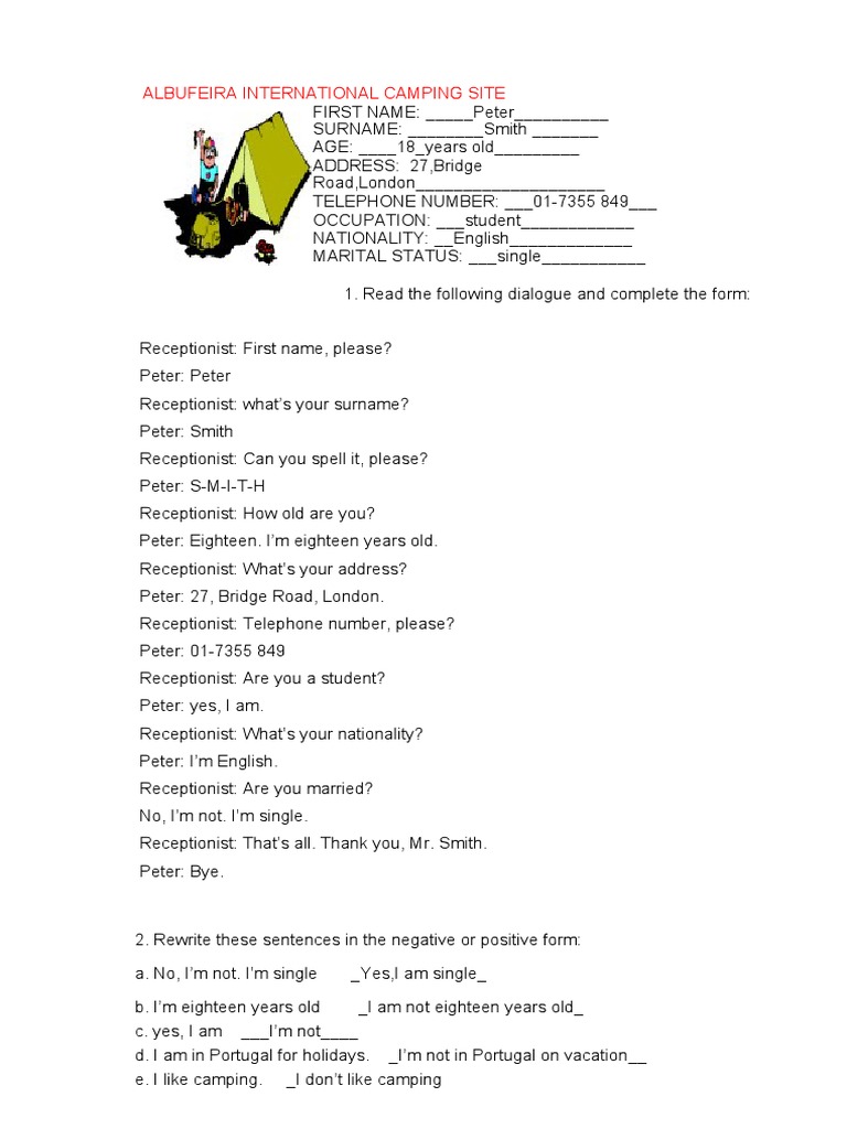 Filling in A Form Activities | PDF | Travel