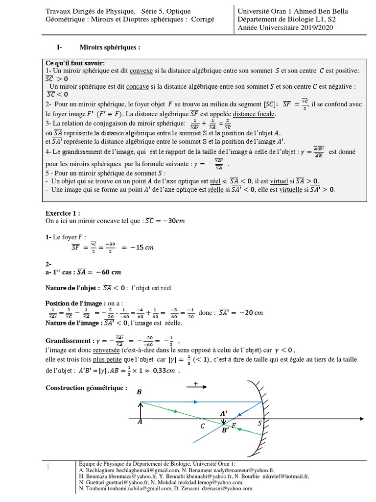 Serie 5 - Corrigé | PDF | Optique | Philosophie naturelle