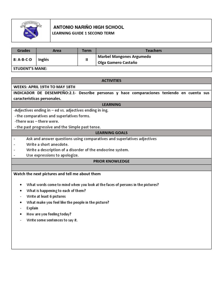 Learning Guide 1 Second Term. | PDF | English Language | Linguistics