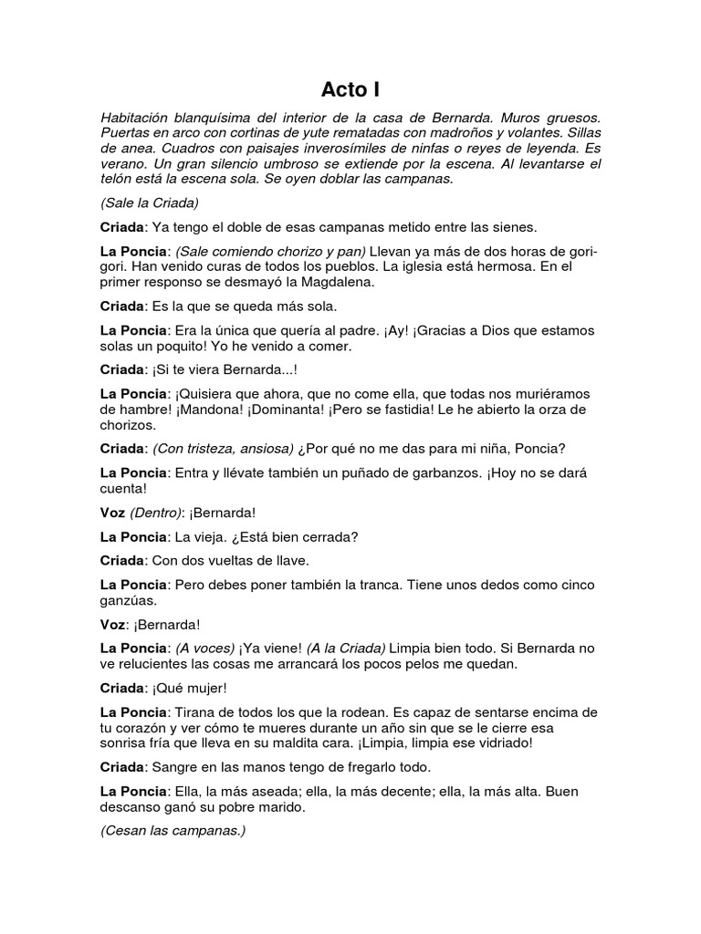 Fragmento 1 - Acto I, La Casa de Bernarda Alba | PDF