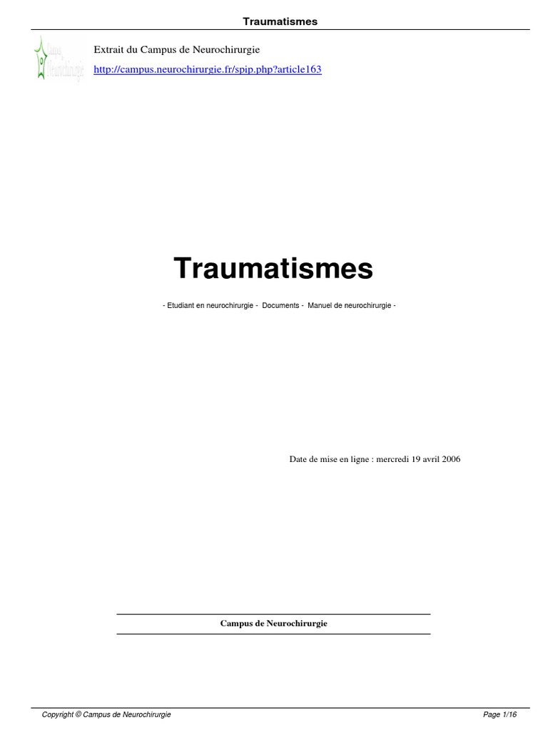 Traumatismes Crâniens | PDF | Traumatisme crânien | Médecine