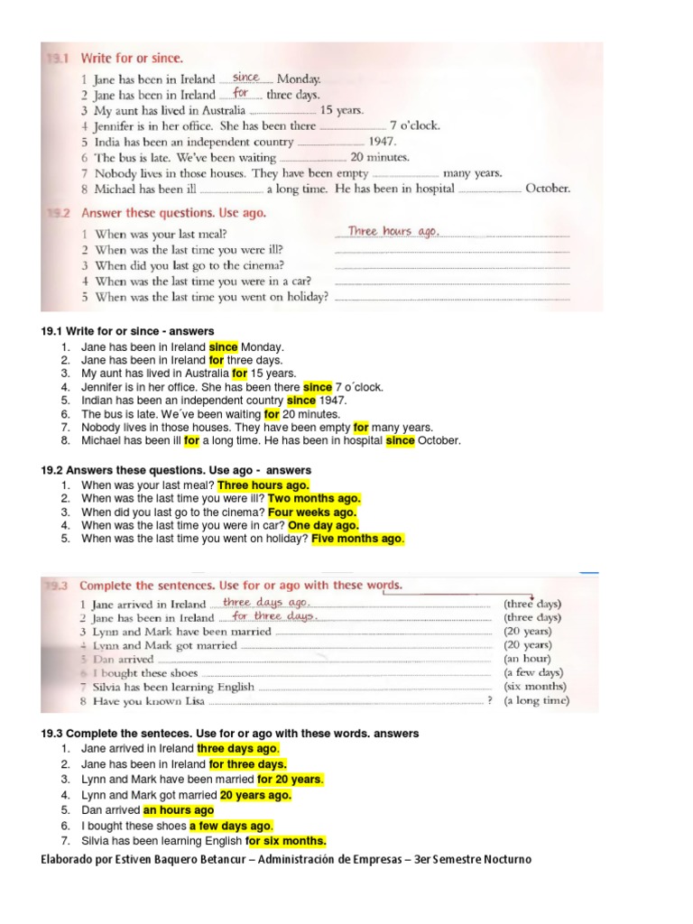 Write for or since questions answered | PDF