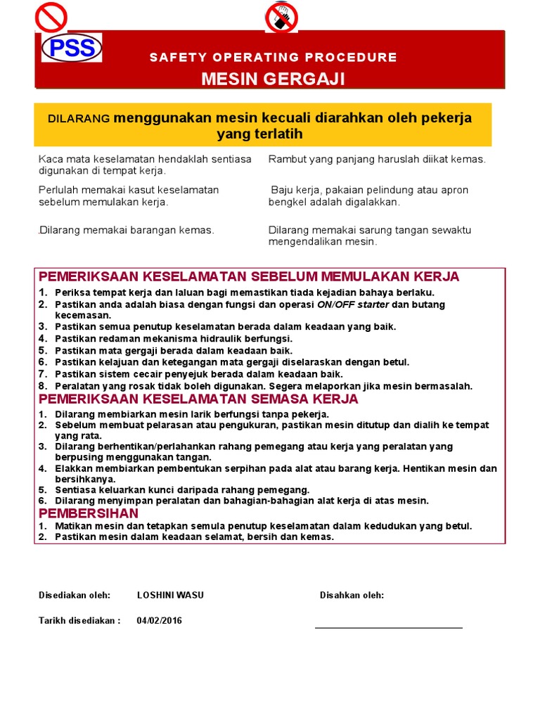 Bandsaw Machine Sop | PDF