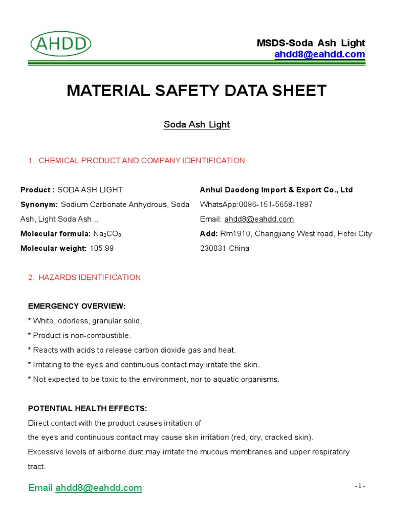SDS Soda Ash Ligth Referencia 2 | PDF | Resource Conservation And ...