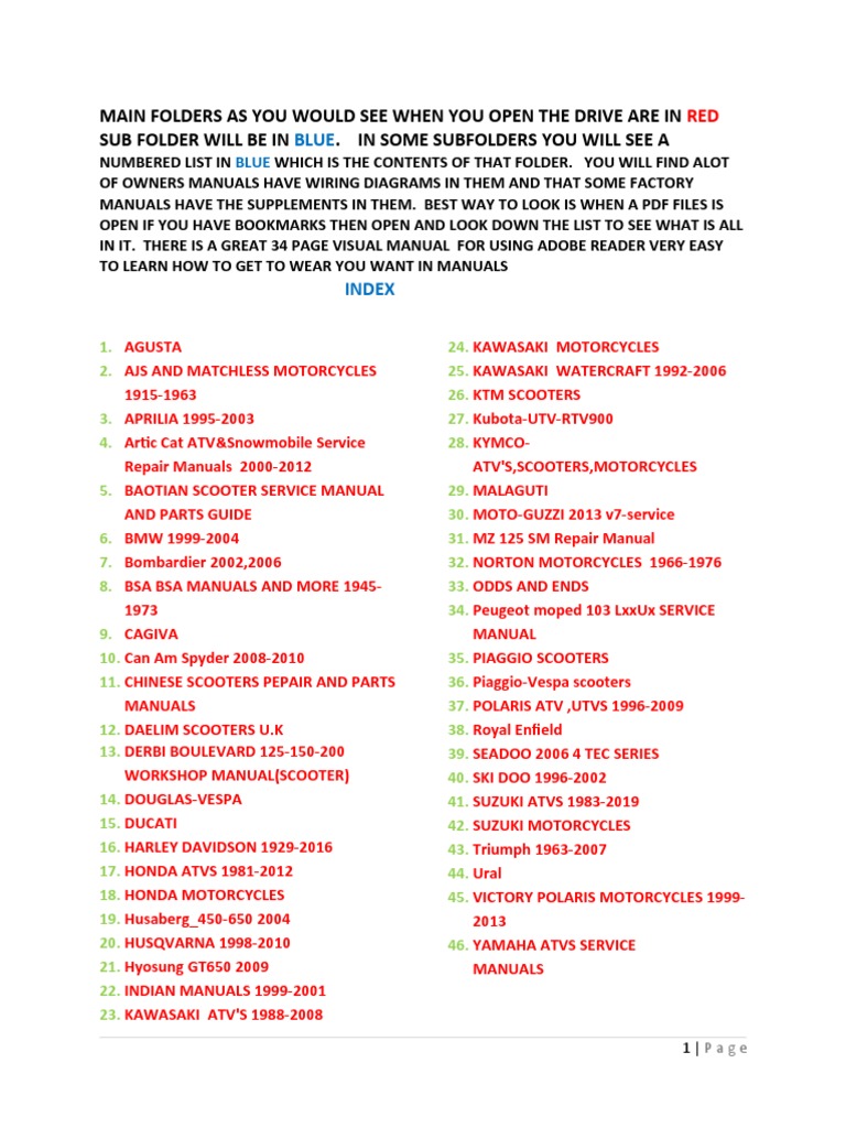 Motorcycle Service Manuals Directory | PDF | Harley Davidson | Vehicles