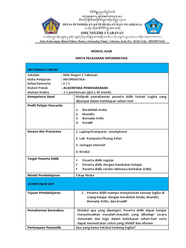 Format Modul Ajar Algoritma Pemograman Baru | PDF | Karier & Perkembangan Format Modul Ajar Algoritma Pemograman Baru | PDF | Karier & Perkembangan