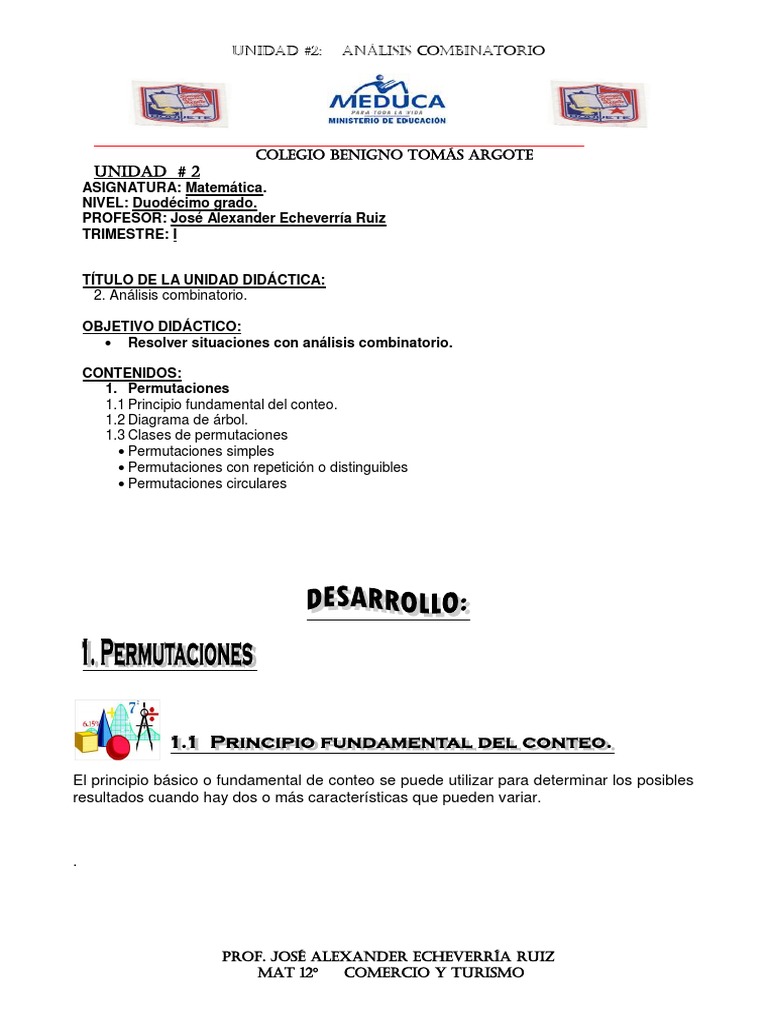 Plan N° 2 Análisis Combinatorio... Permutaciones | PDF | Combinatoria ...