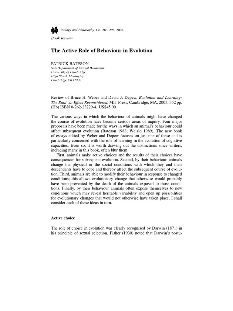 Patrick Bateson - The Active Role of Behaviour in Evolution | Download ...