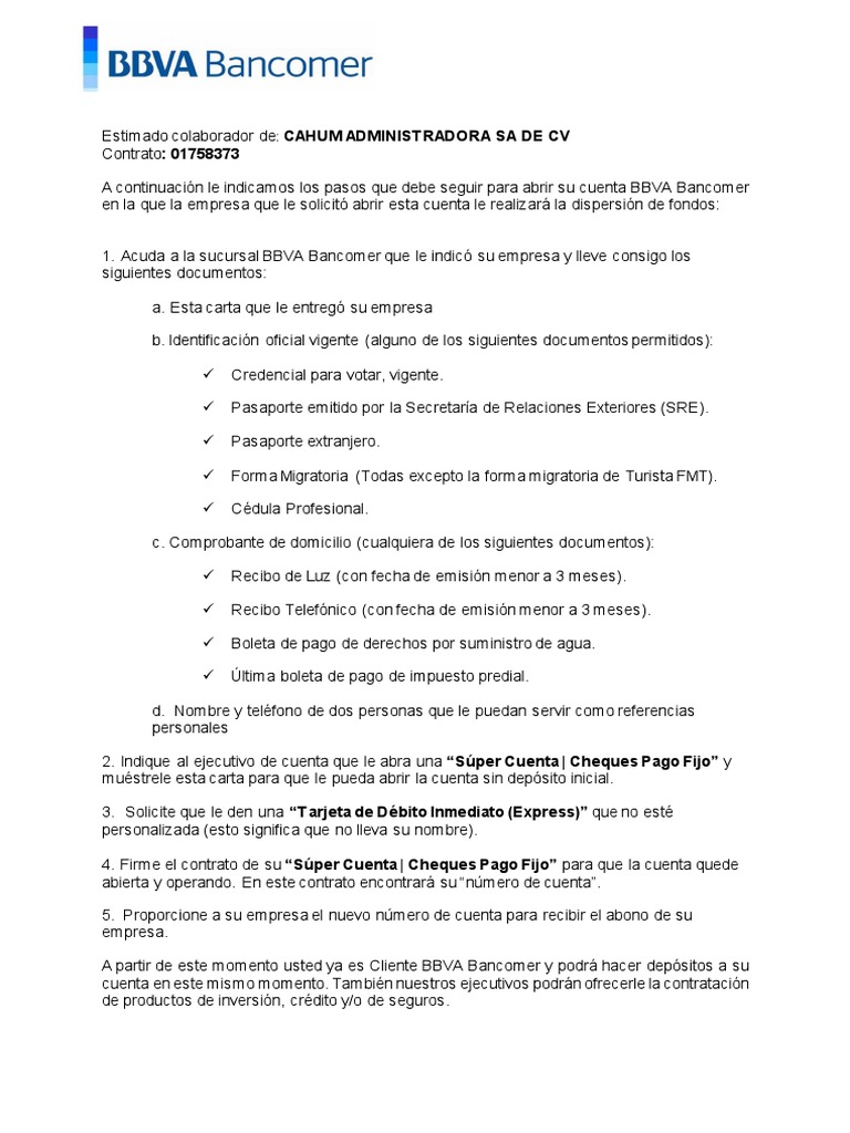 Carta BBVA Bancomer | PDF | Economias