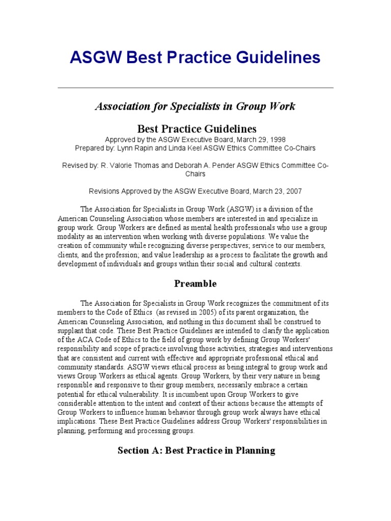 ASGW Best Practice Guidelines | PDF | Competence (Human Resources ...