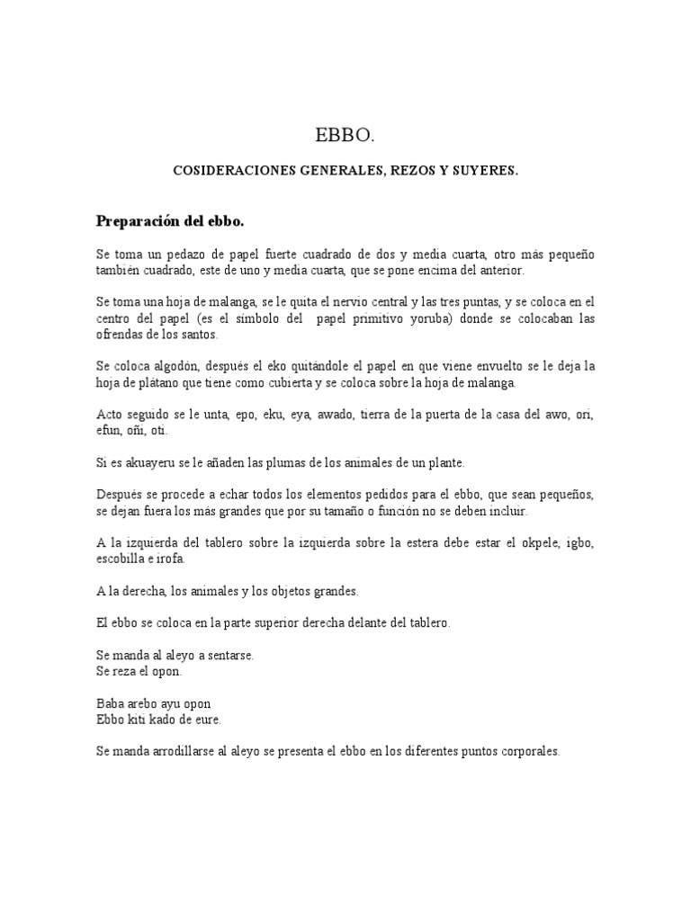 Guía para la preparación y realización de un ebbo (ofrenda ritual) en ...