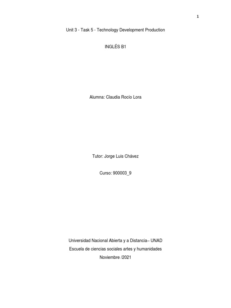Unit 3 - Task 5 - Technology Development Production - Claudia Rocío Lora - Grupo 9 - 2021 | PDF ...