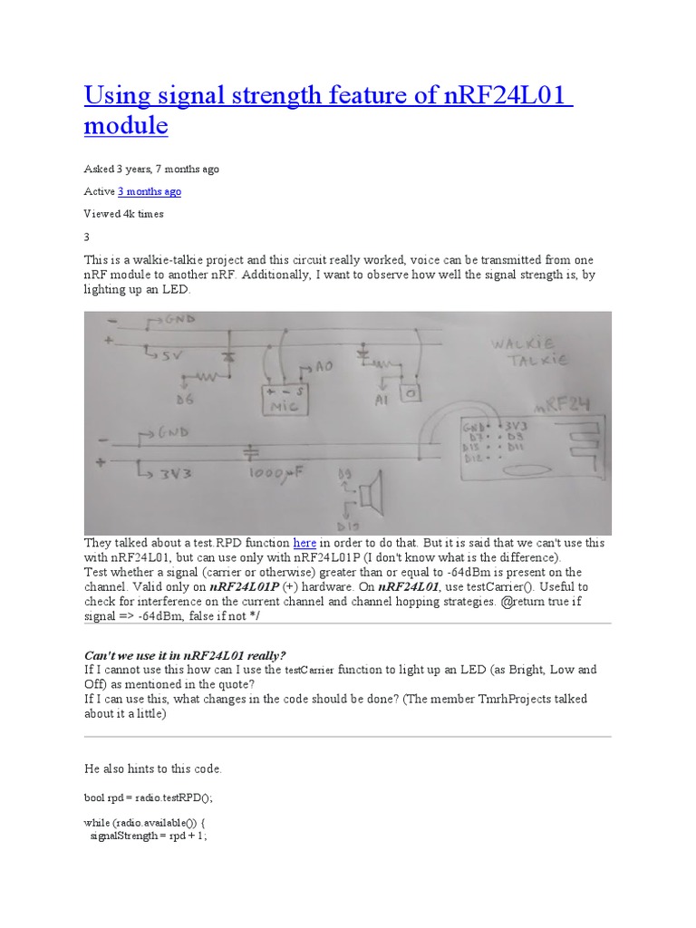 Using Signal Strength Feature of nRF24L01 Module | PDF