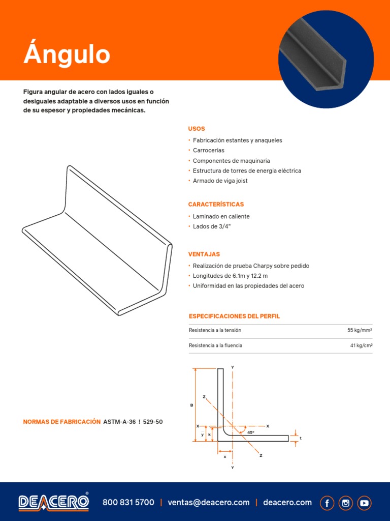 Angulos Comerciales Deacero Ficha Tecnica | PDF | Hierro | Acero