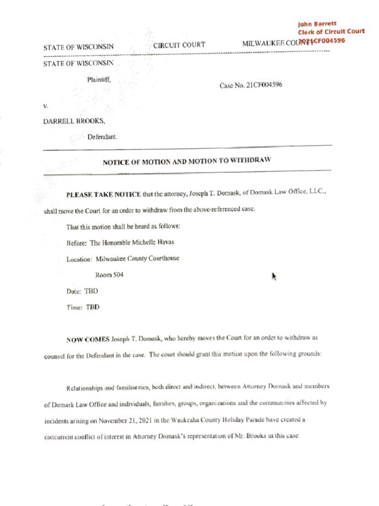 Joseph Domask Motion To Withdraw | PDF