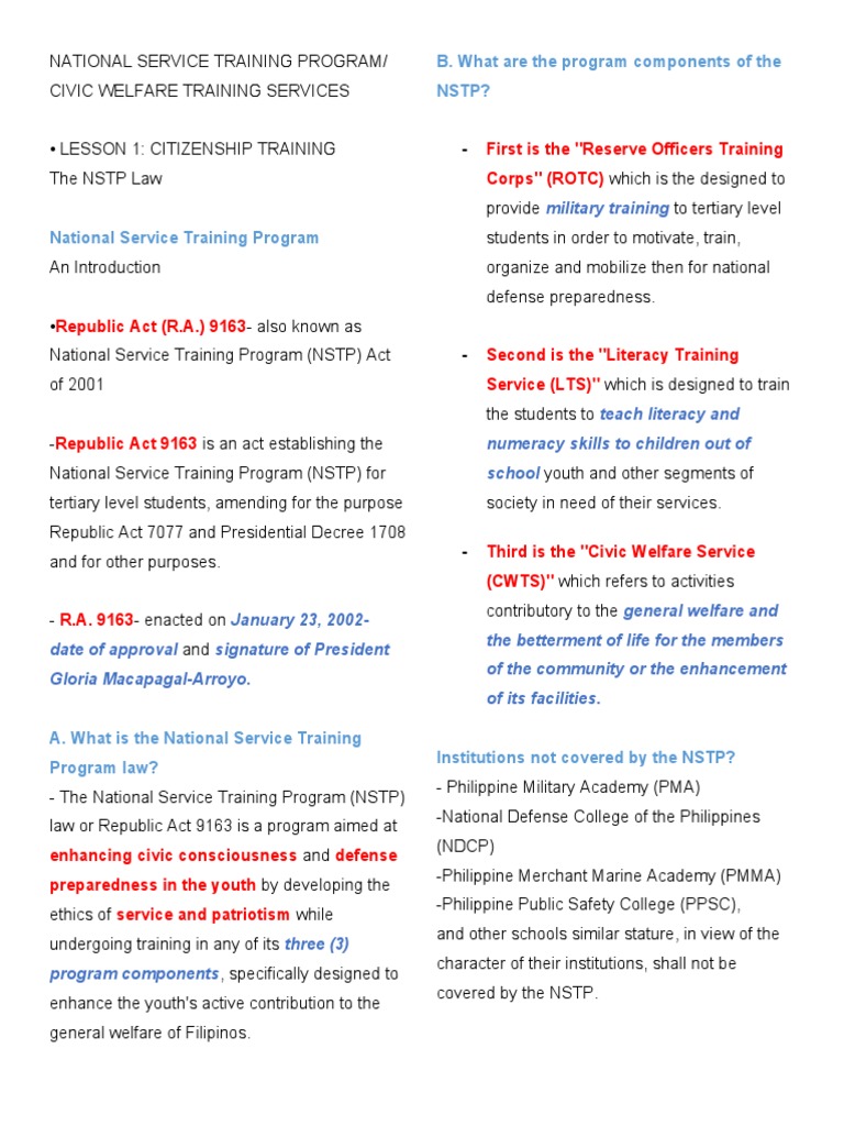 B. What Are The Program Components of The NSTP? | PDF | Reserve ...