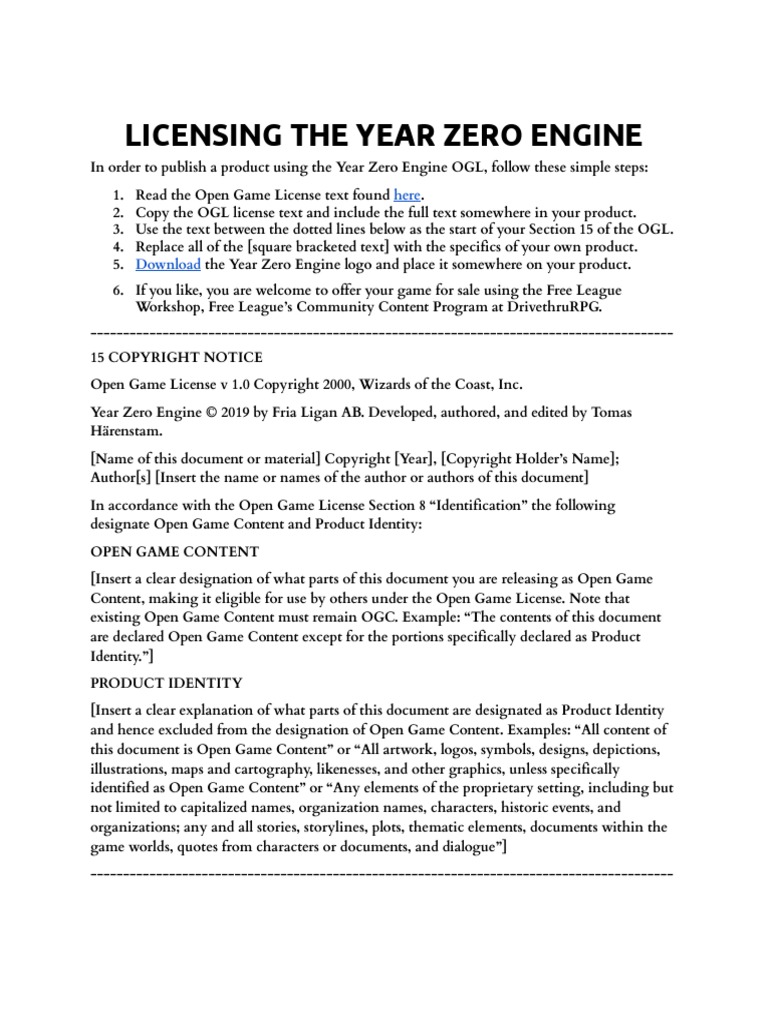 Year Zero Engine OGL | PDF | Role Playing Games | Leisure Activities