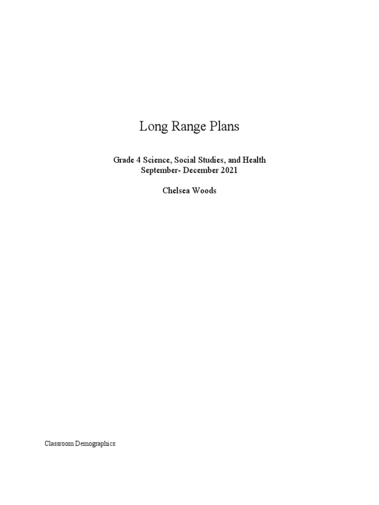 Long Range Plans: Grade 4 Science, Social Studies, and Health September ...