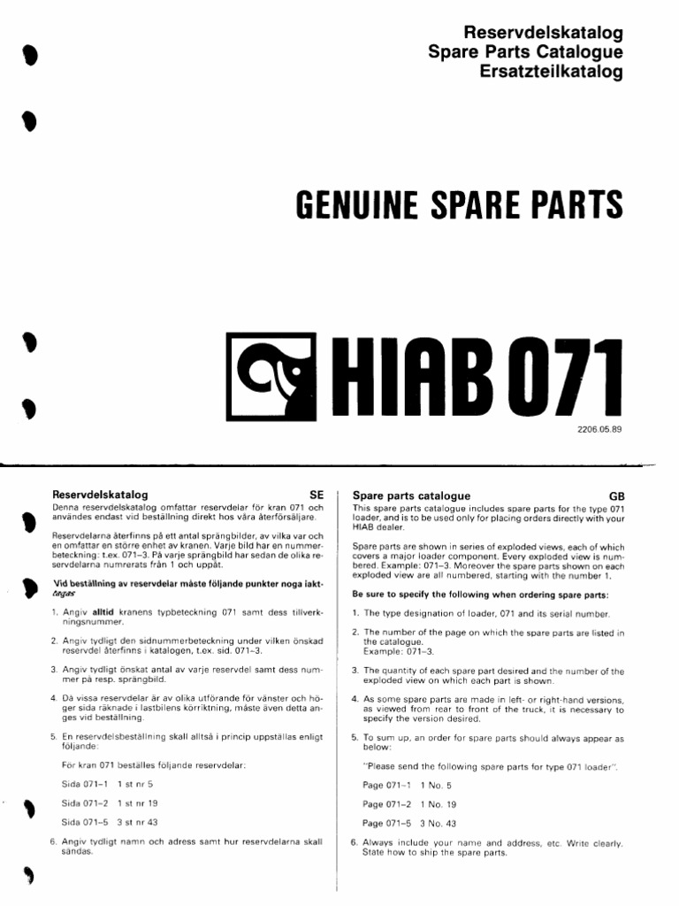 Catalogo de Partes Hiab 071 | PDF