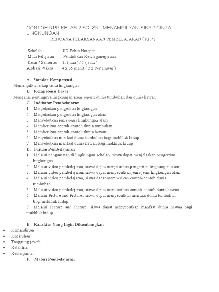Contoh RPP Kelas 2 SD | PDF