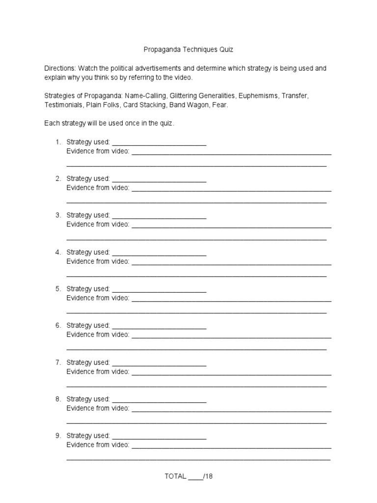 Propaganda Techniques Quiz | PDF