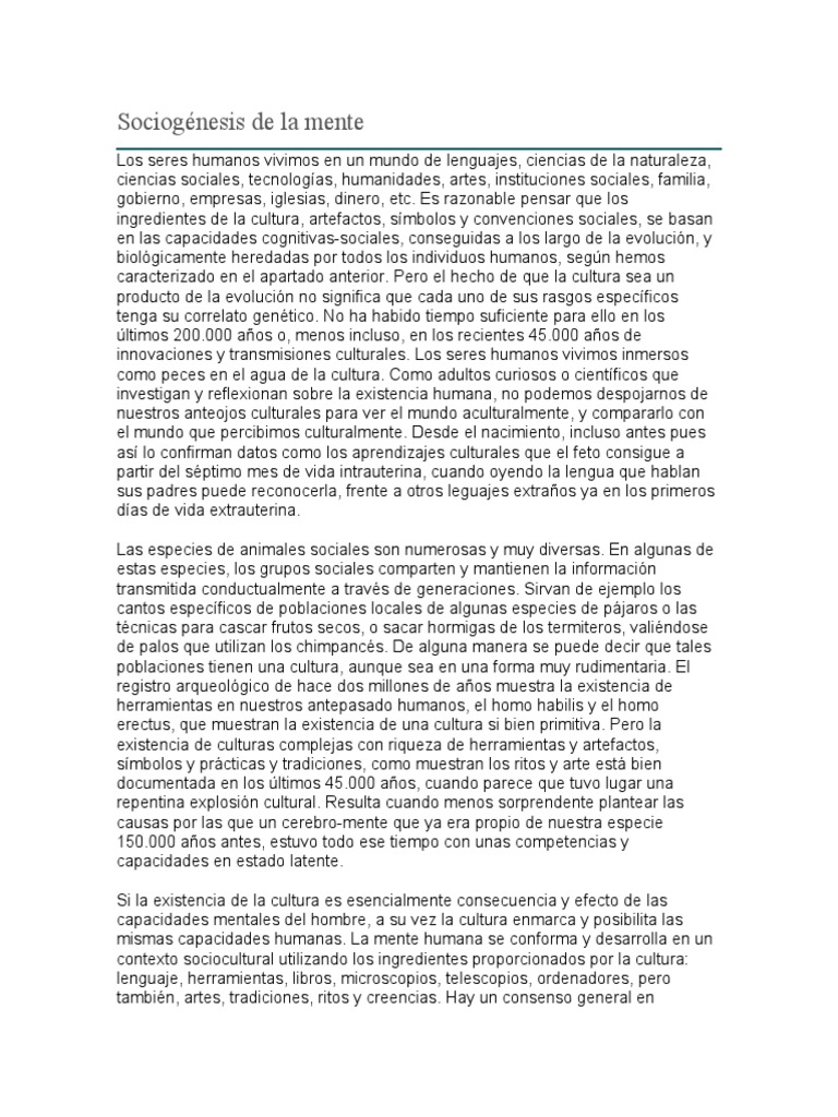 7-Sociogénesis de La Mente | PDF | Mente | Evolución