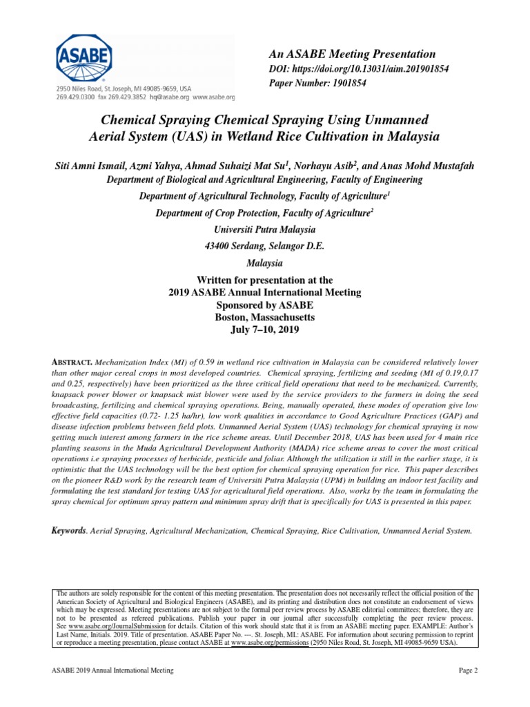 UAS Chemical Spraying in Malaysian Rice | PDF | Emulsion | Agriculture