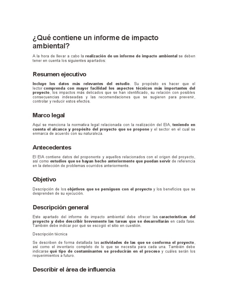 Qué Contiene Un Informe de Impacto Ambiental | PDF | Evaluación de ...