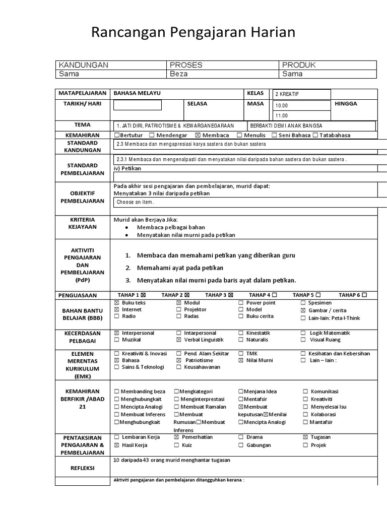 RPH BM Tahun 2 Terbeza | PDF