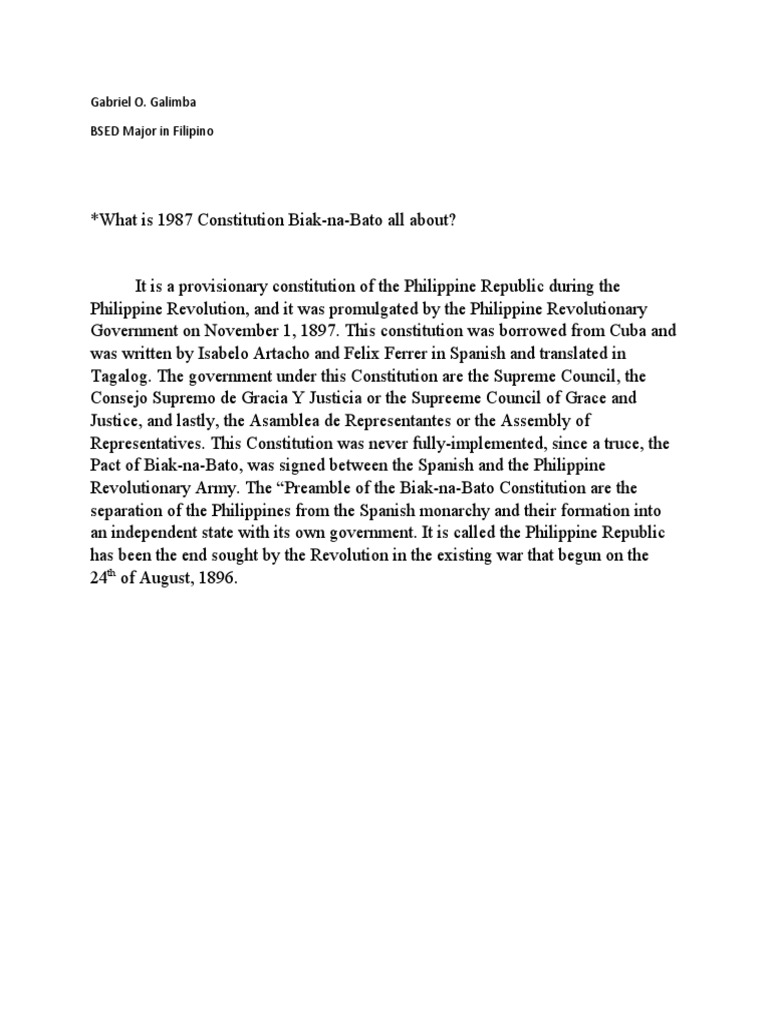 The Provisional Constitution of 1897: An Analysis of the Biak-na-Bato ...