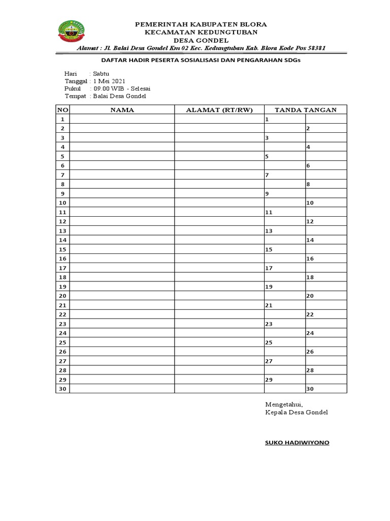 Daftar Hadir Dawis | PDF