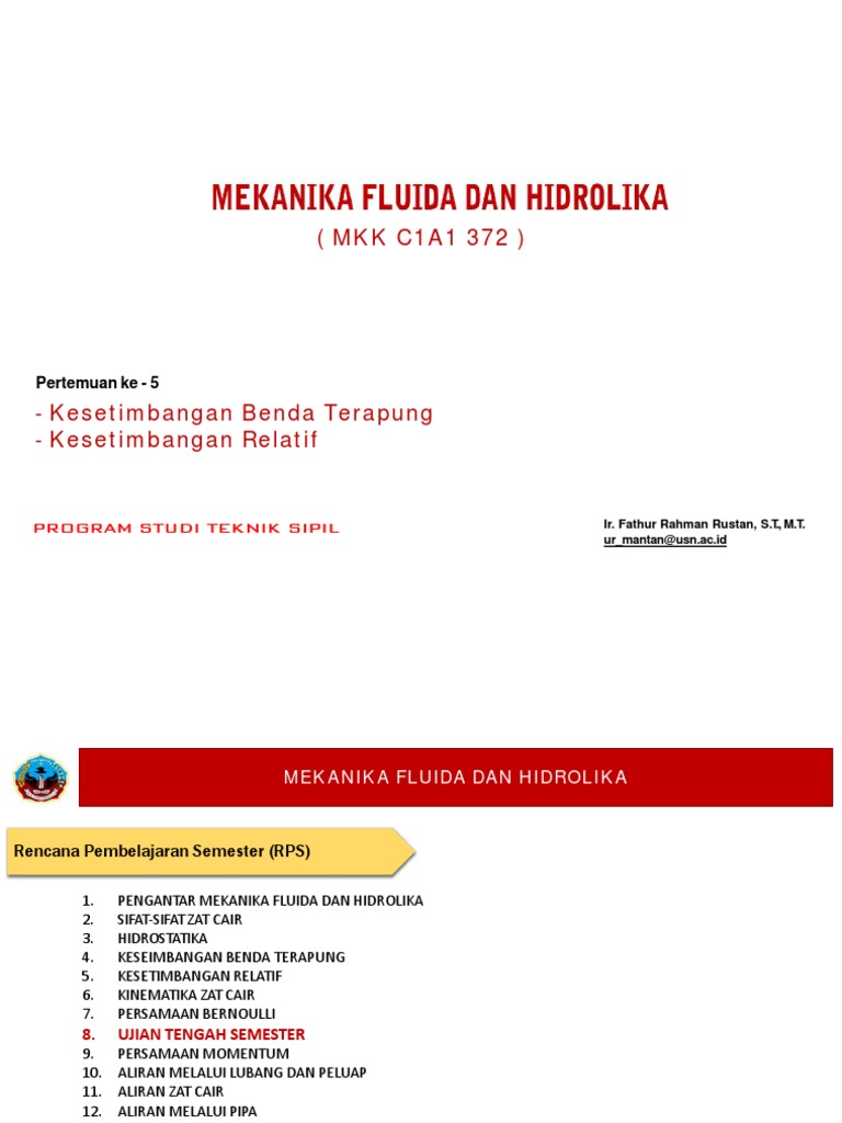 Pertemuan 5 - MK. Mekanika Fluida & Hidraulika | PDF | Sains & Matematika