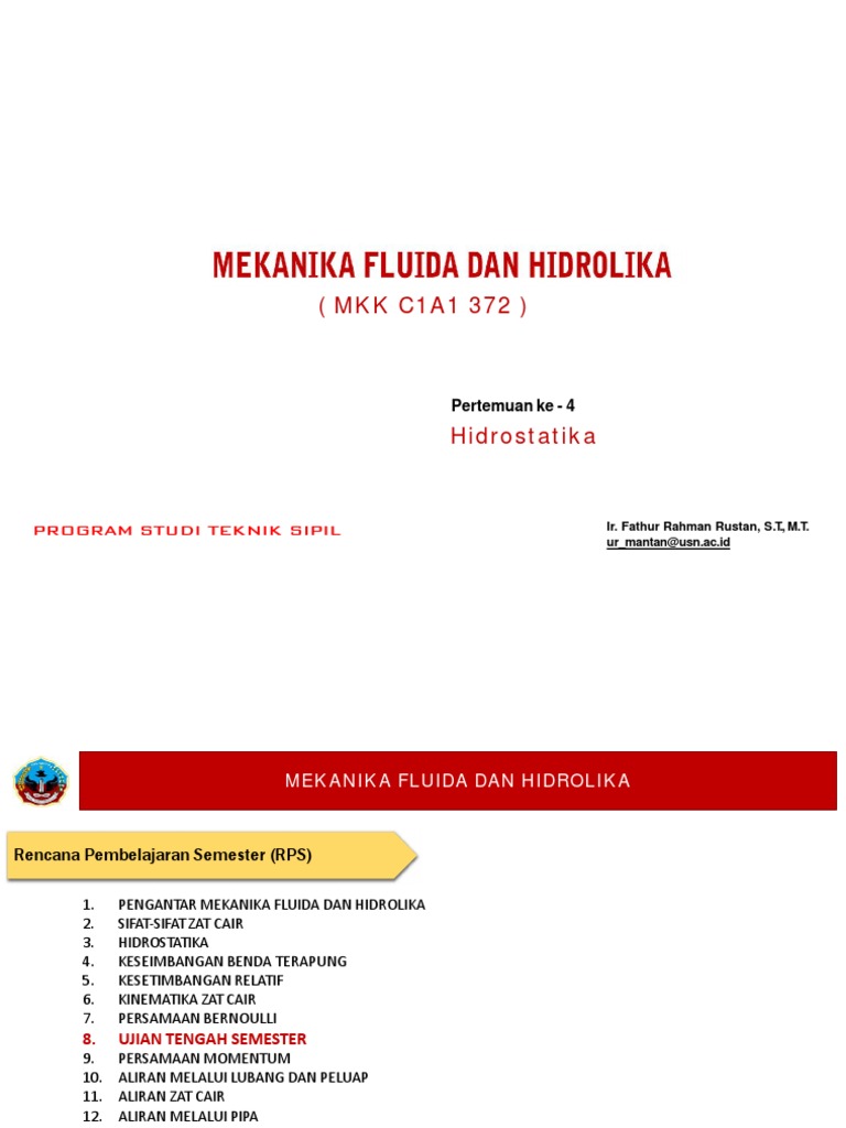 Pertemuan 4 - MK. Mekanika Fluida & Hidraulika | PDF