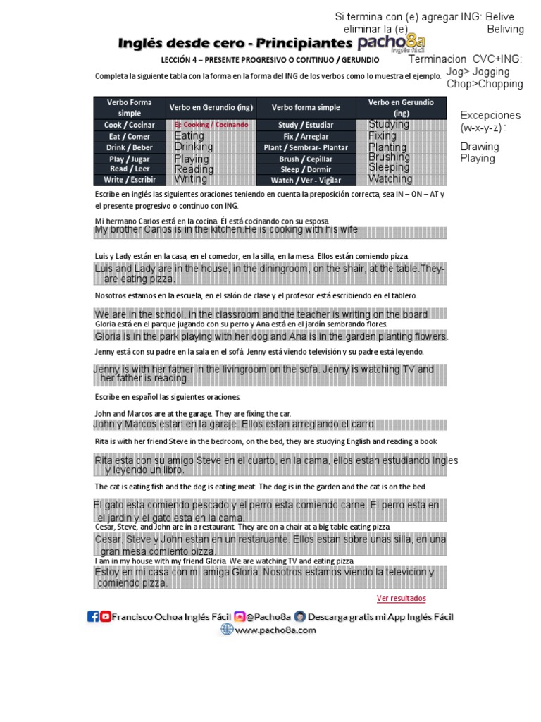 LECCIÓN 4 - PRESENTE PROGRESIVO O CONTINUO - GERUNDIO (Listodia2) | PDF ...