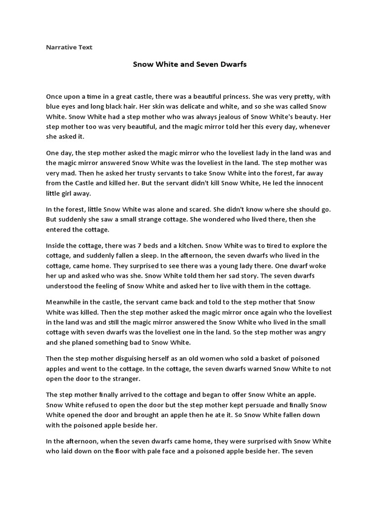 Snow White and Seven Dwarfs: Narrative Text | PDF | Snow White