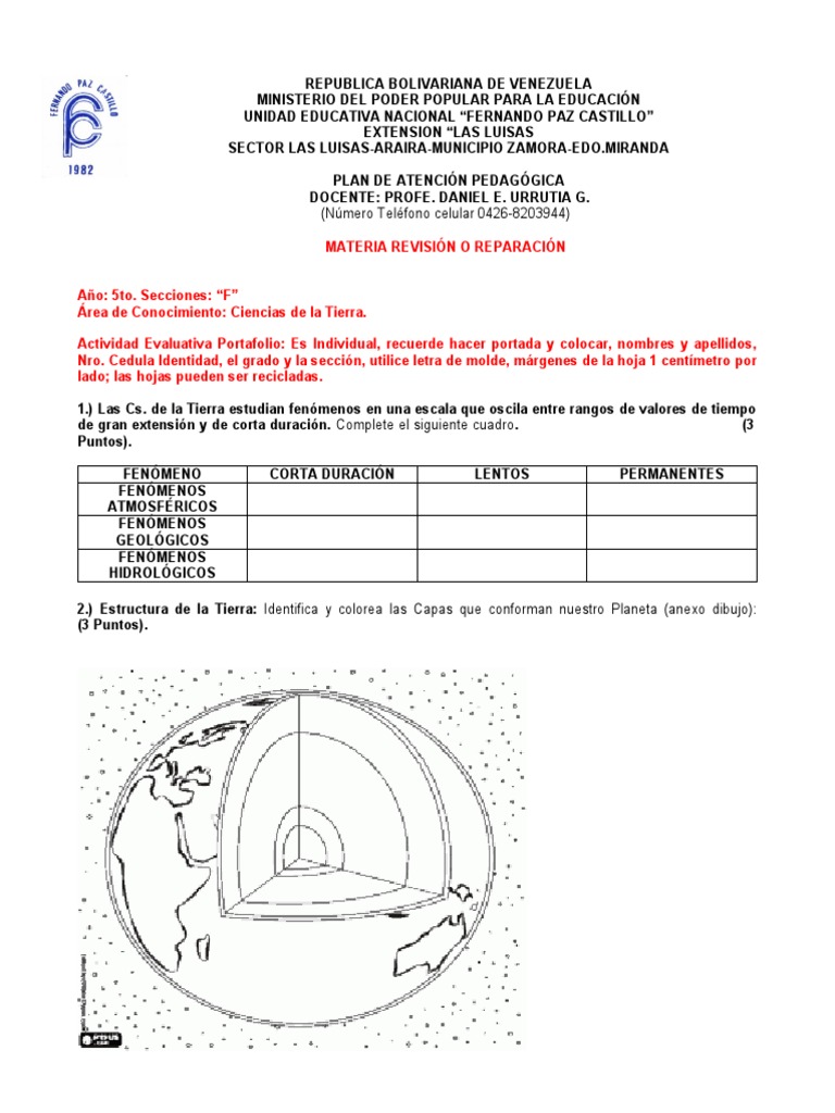Plan de Atención Pedagógica 5to Ciencias | PDF | Tierra | Venezuela