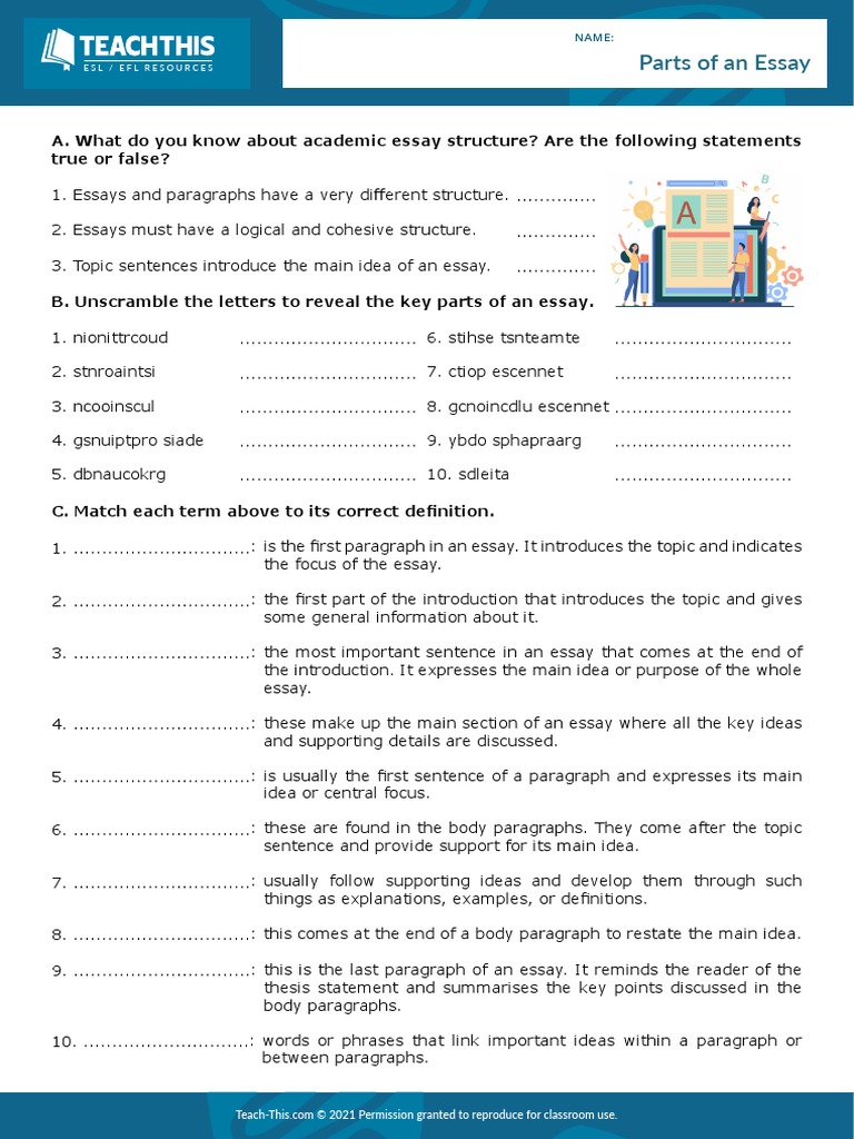 Parts of An Essay Interactive Worksheet | PDF | Foods | Essays