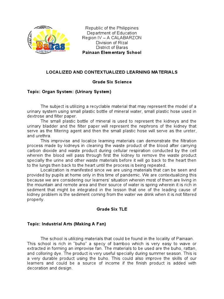 Localized and Contextualized Materials Painaan Elementary School | PDF ...