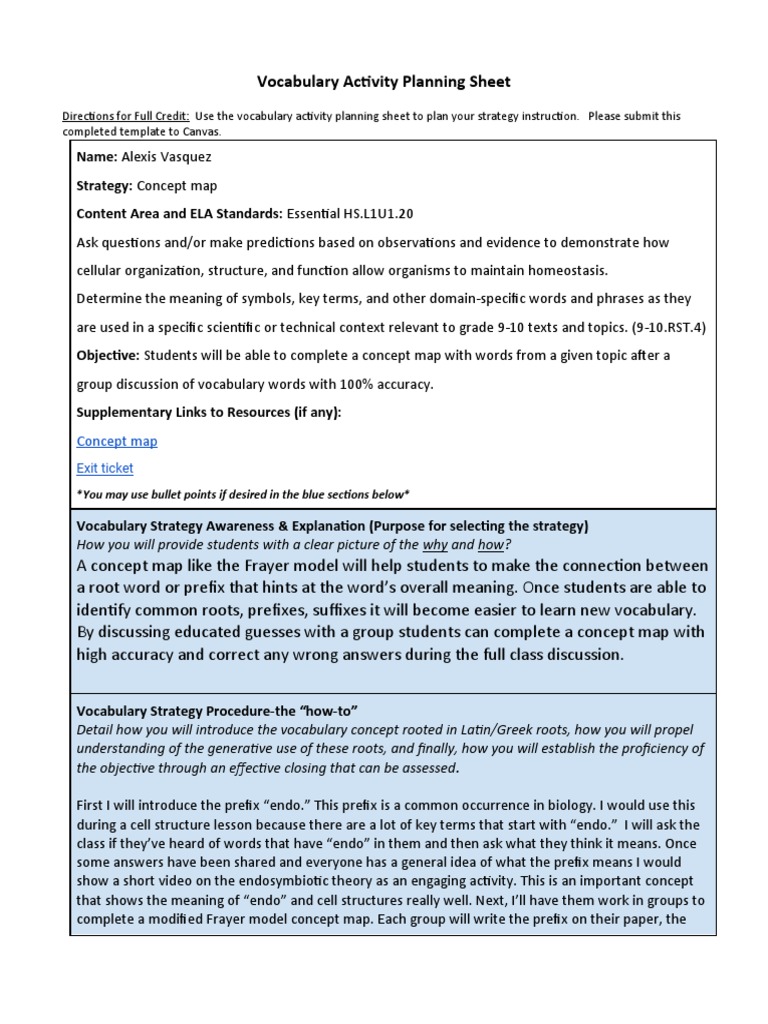 Vasquez Alexis Vocabulary Activity Planning Sheet | PDF | Vocabulary ...