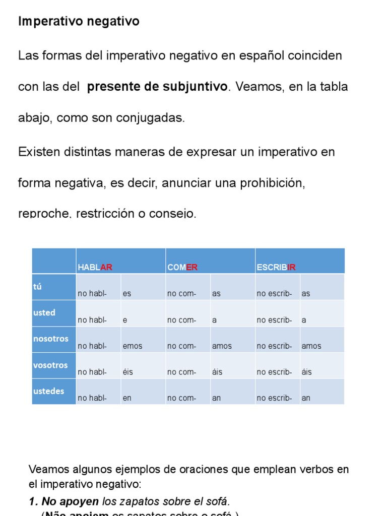 Imperativo Negativo 2021 | PDF | Conjugación gramatical | Mecánica del ...